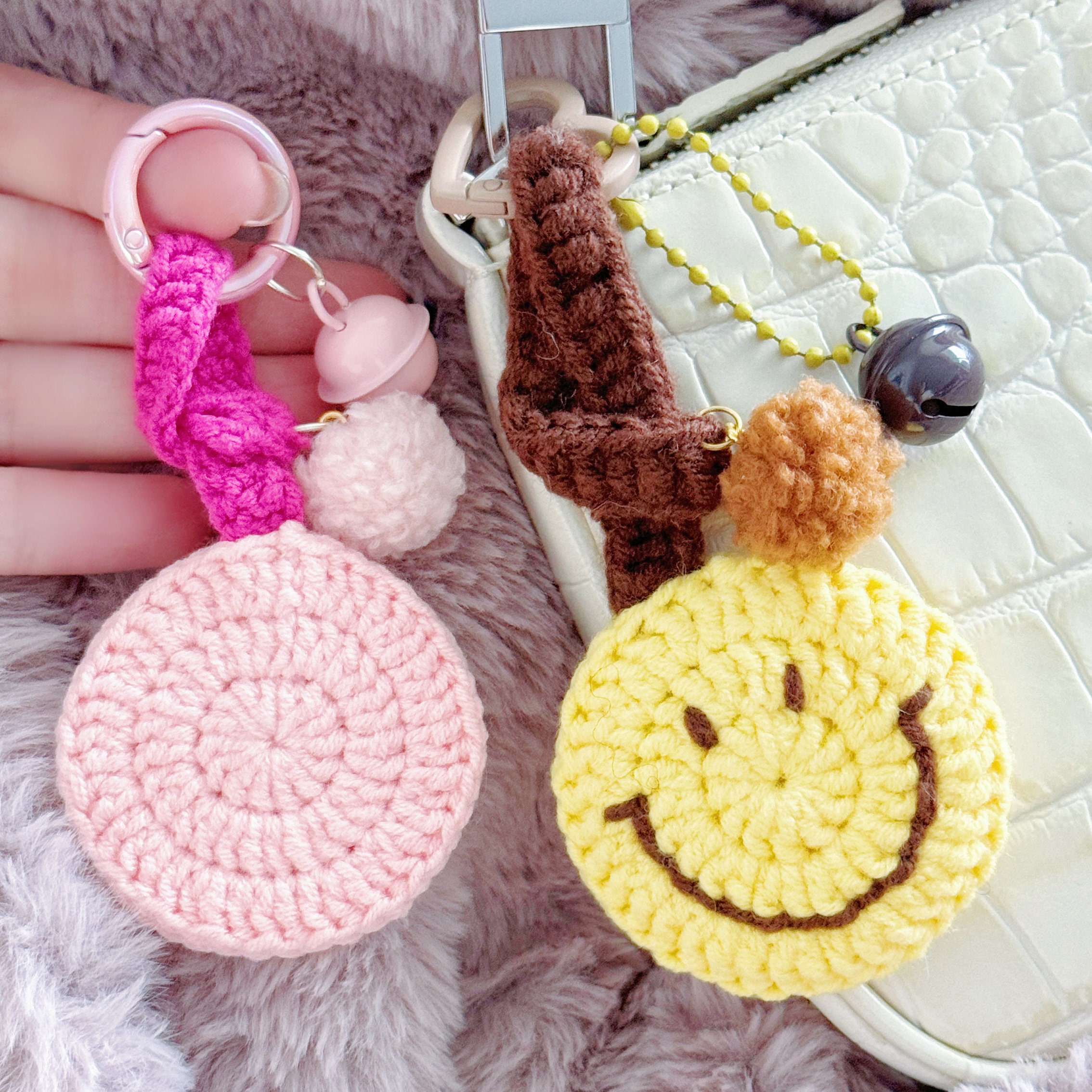 Smile Face Crochet Keychain, Handmade Crochet Bag Charm, 100% Handmade ...