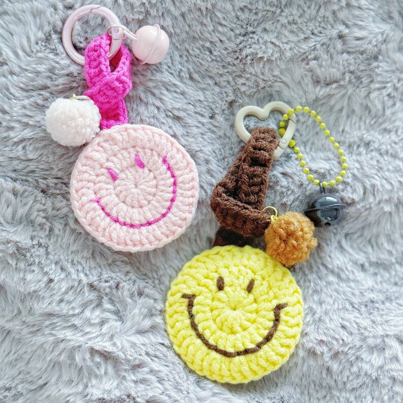 Smile Face Crochet Keychain, Handmade Crochet Bag Charm, 100% Handmade ...