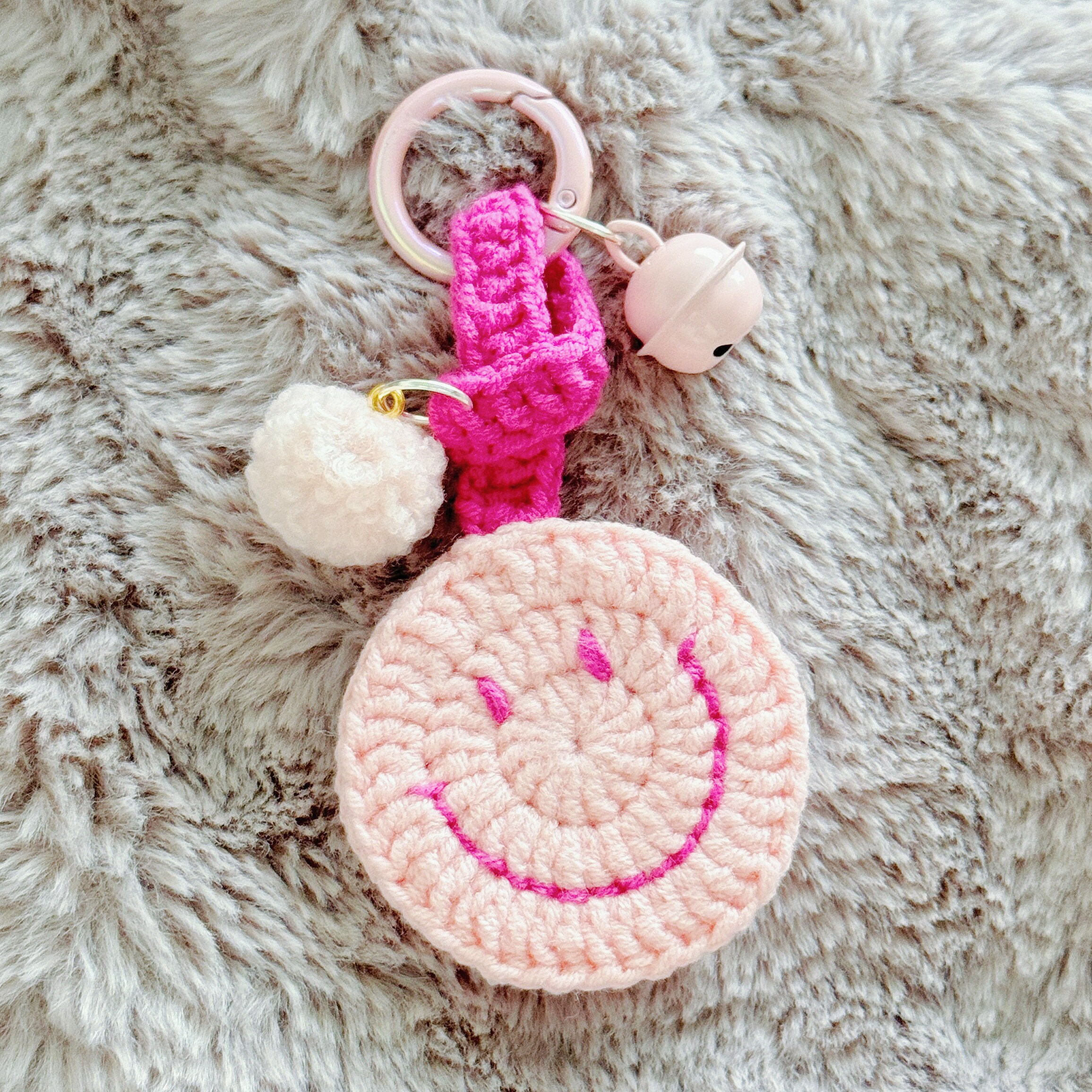 Smile Face Crochet Keychain, Handmade Crochet Bag Charm, 100% Handmade ...