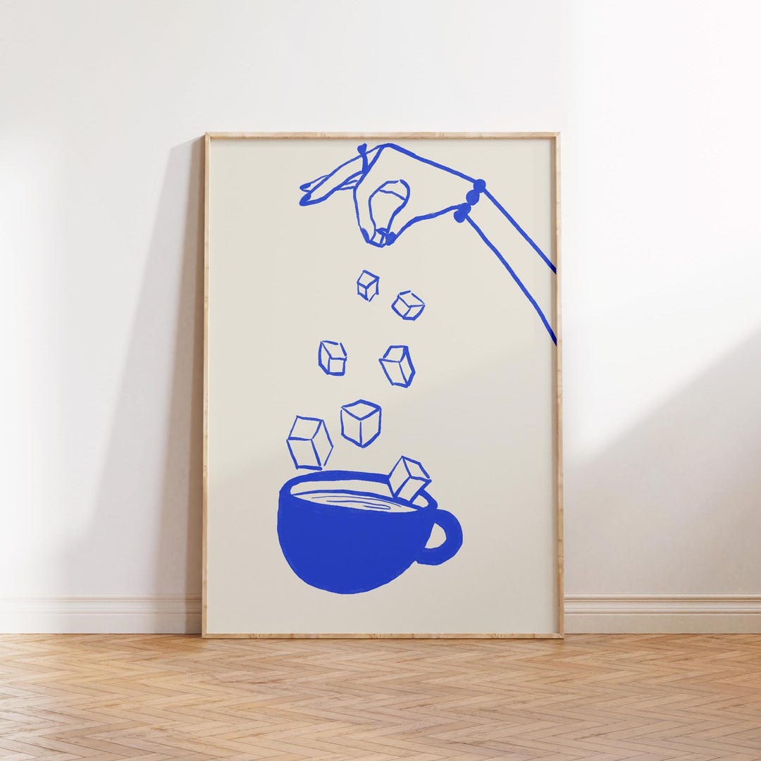 Blue Sugar Cubes and Coffee Illustration, Coffee Bar Print, Printable ...