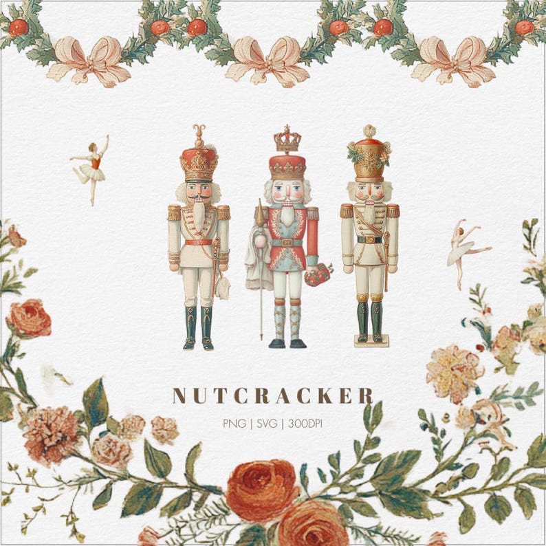 Vintage Nutcracker Clipart Set – Christmas Ballet PNG & SVG Bundle, 300 ...