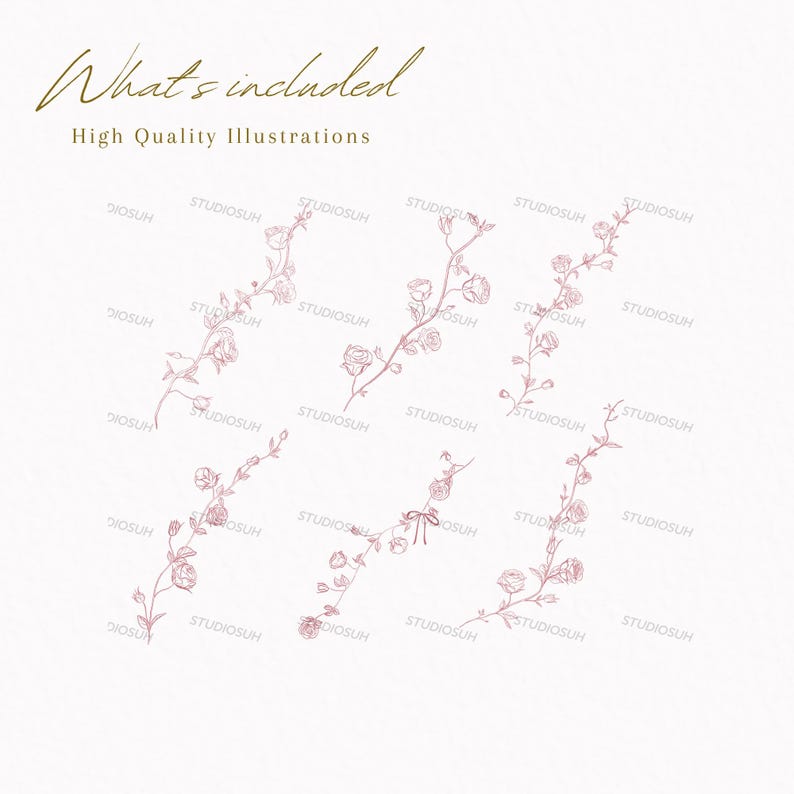 Dusty Pink Rose Vine Cliparts: PNG, SVG (digital Download) - Etsy