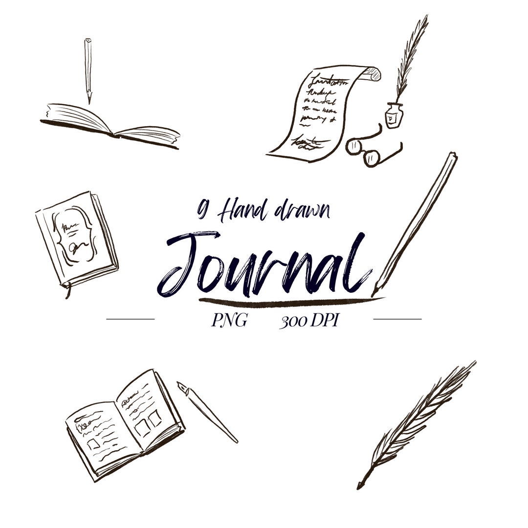 Hand Drawn Journal Illustrations, Book, Feather Pen, Ink, Transparent ...