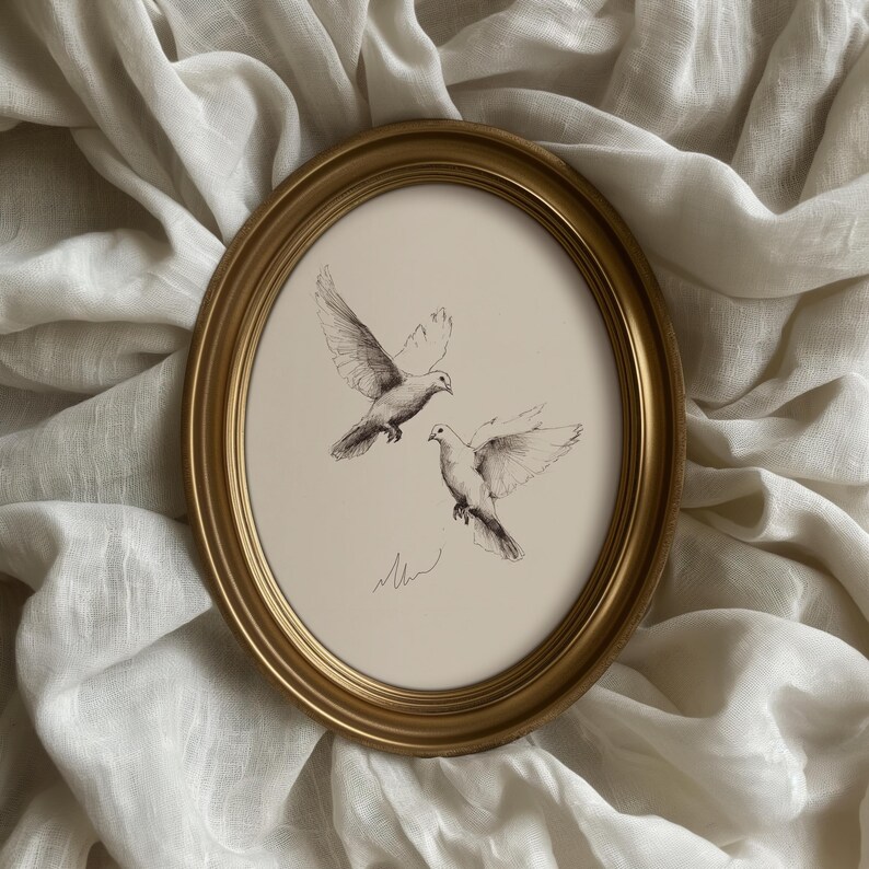 Vintage Dove Sketch Art Print – Minimalist Fine Line Drawing (digital ...
