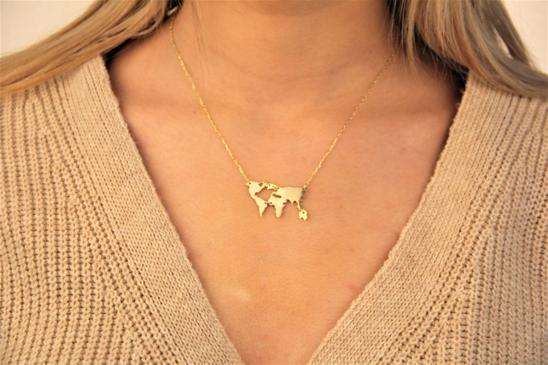 World Map Necklace Global Necklace Earth Necklace Map - Etsy