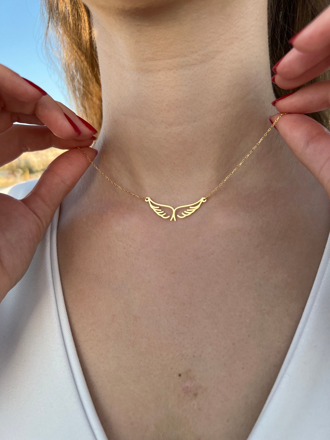 Silver Angel Wing Necklace, Angel Necklace, Angel Wing Charm, Angel ...