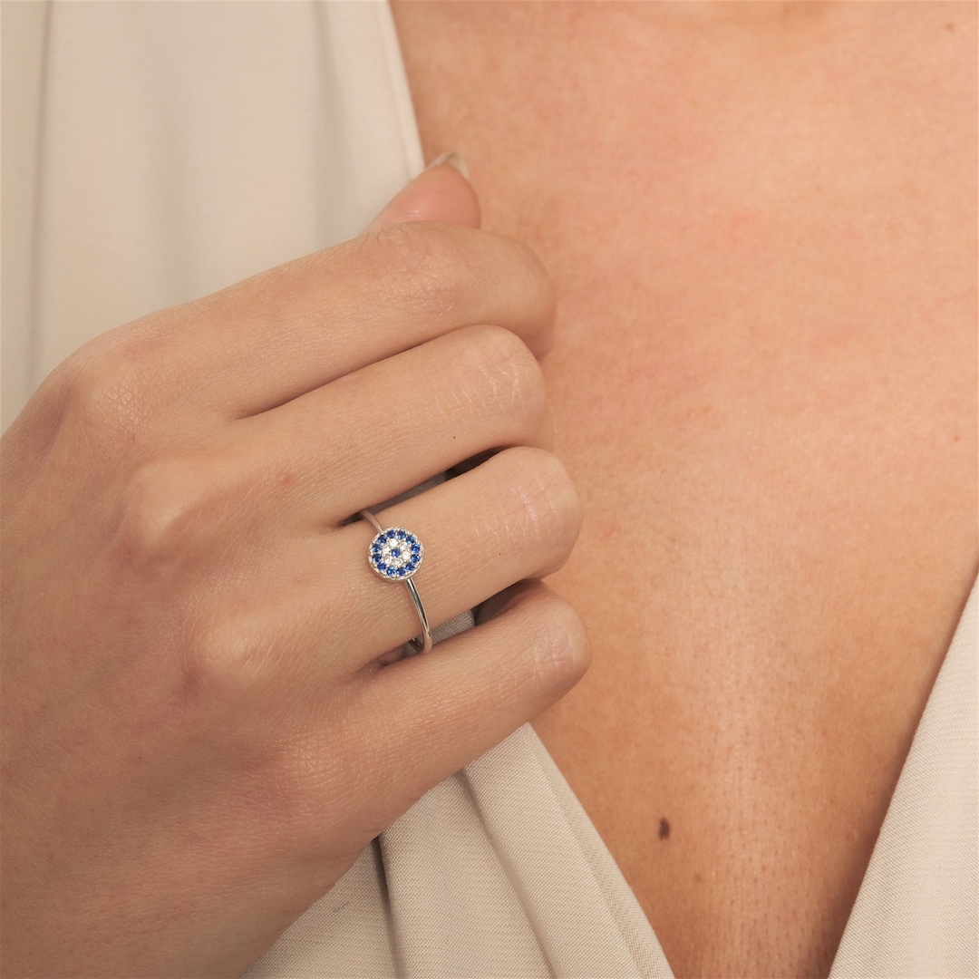 Silver Evil Eye Ring, Evil Eye Protection Ring, Evil Eye Ring, Silver ...