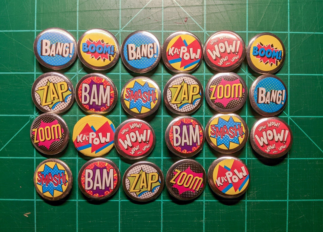 Custom Comic Book Pins Pinback Buttons Boom Wow Bang - Etsy