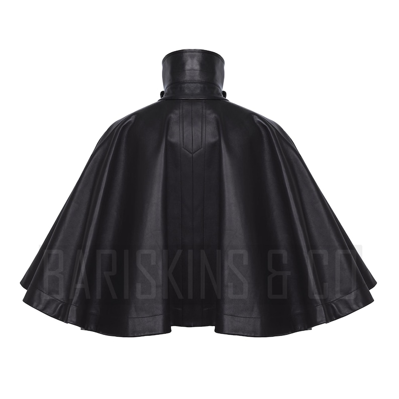 Black Leather Cape Women High Neck Cloak Style Poncho Jacket Gothic ...
