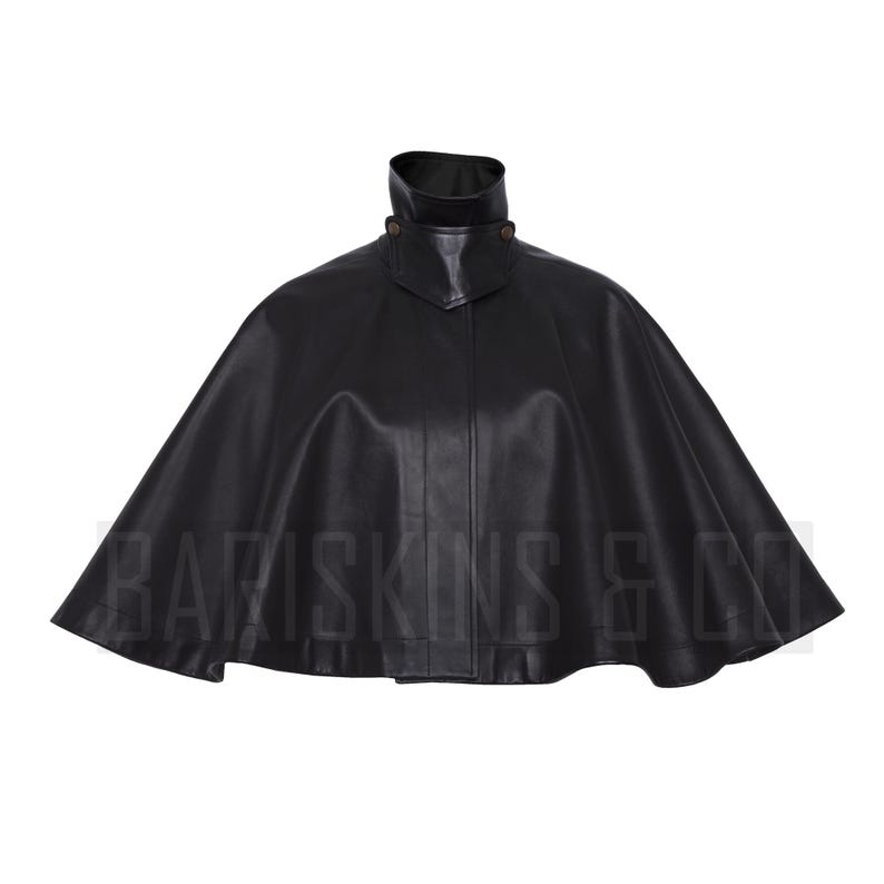 Black Leather Cape Women High Neck Cloak Style Poncho Jacket Gothic ...