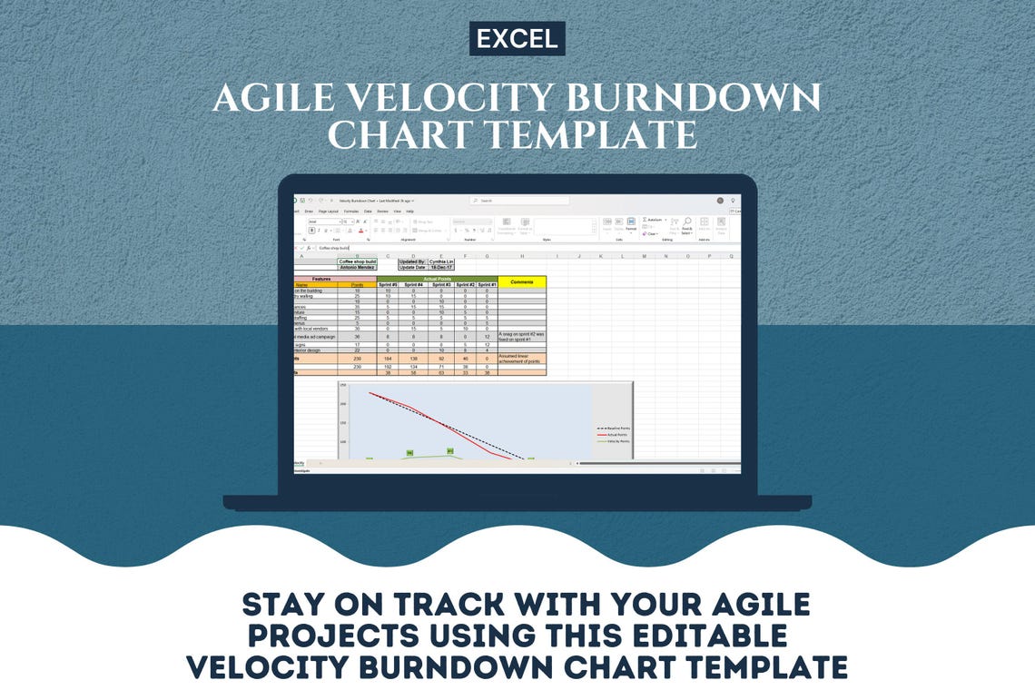 Agile Burndown Chart Excel Template | Sprint Velocity Tracker & Project ...