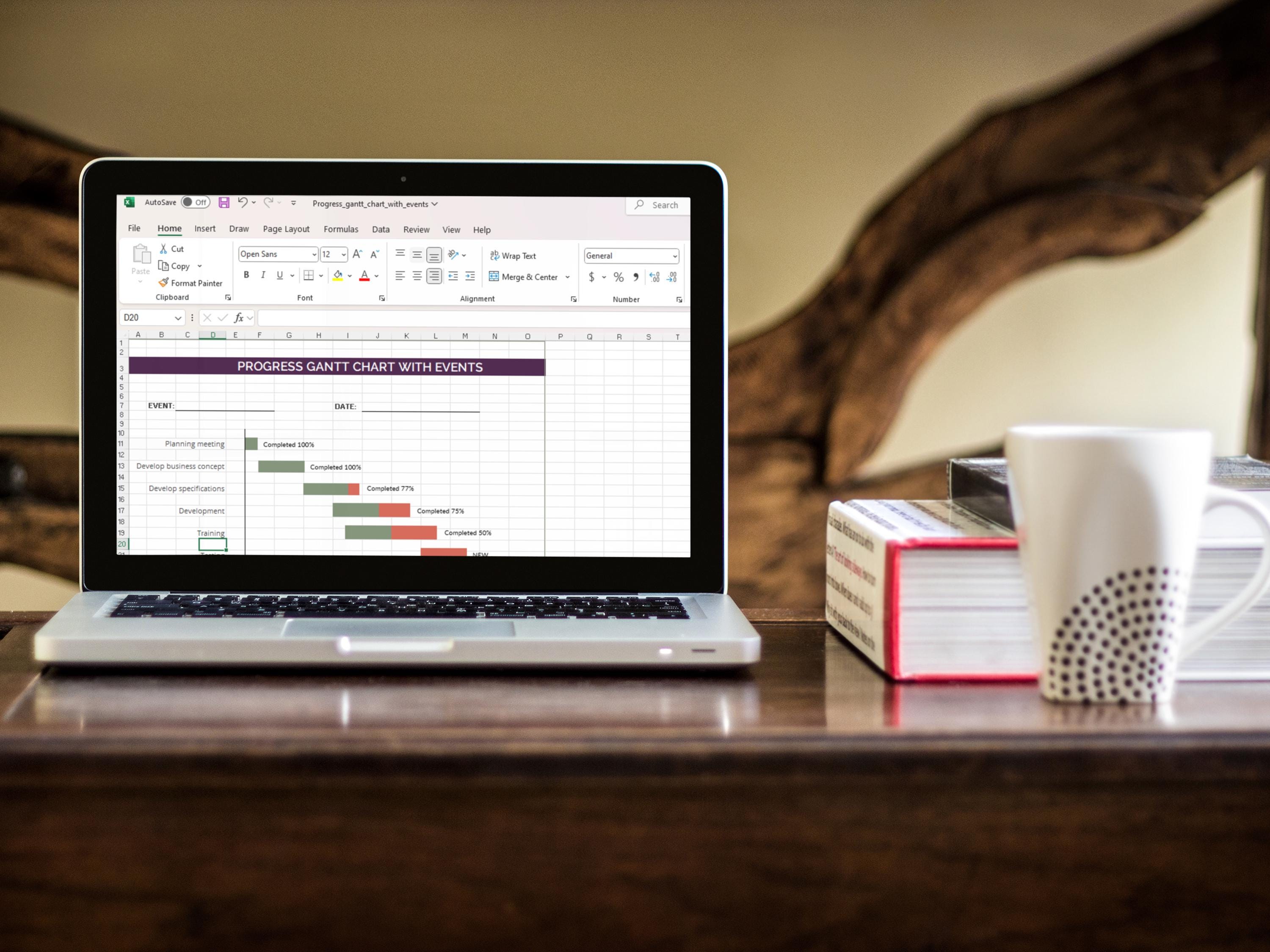 Progress Gantt Chart Template With Events | Editable Project Timeline ...