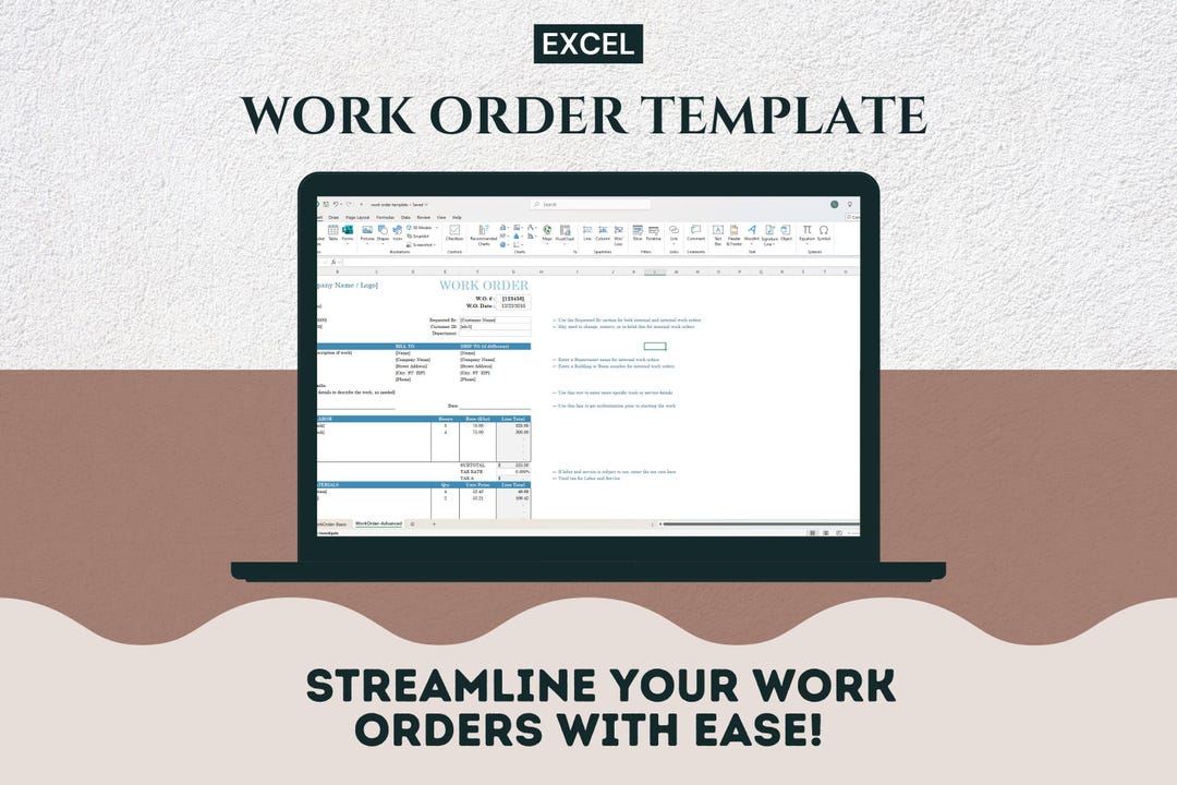 Service Work Order Tracker | Customizable Excel Invoice Template - Etsy