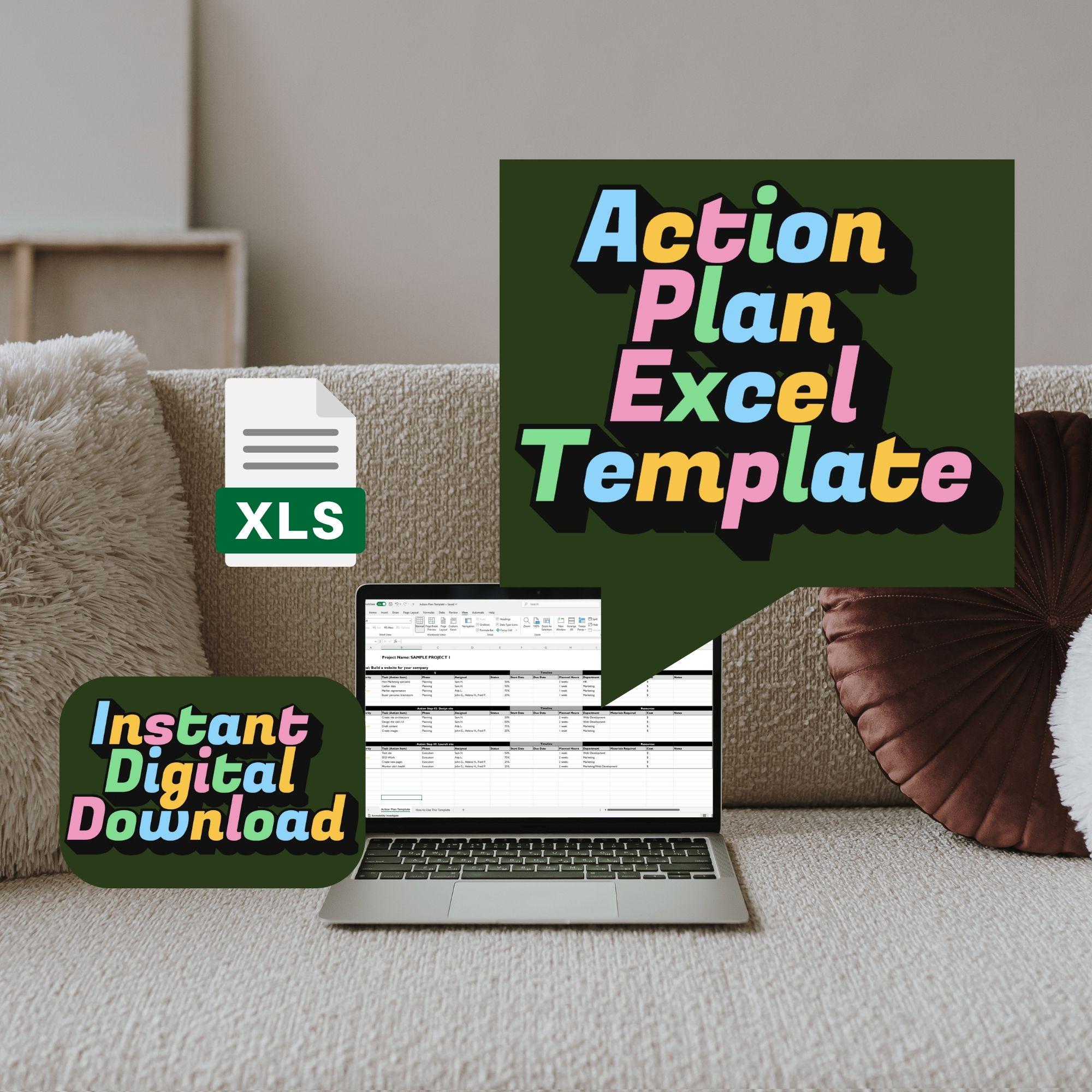 Action Plan Excel Template | Project Task Organizer, Priority Tracker ...