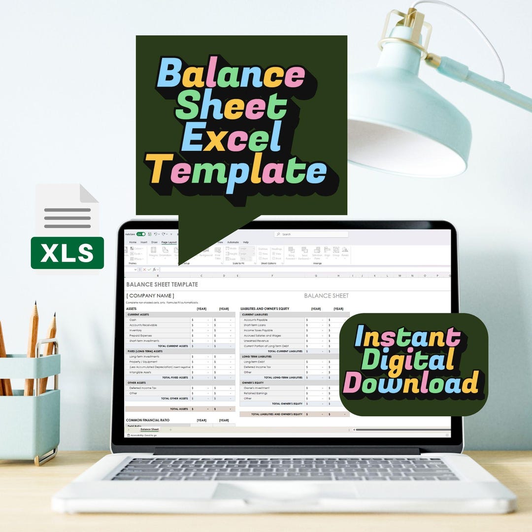 Balance Sheet Excel Template | Auto-calculating Assets, Liabilities ...