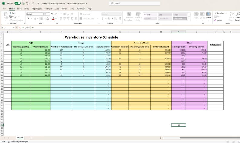 Warehouse Inventory Schedule Template | Color-coded Excel Stock Tracker ...