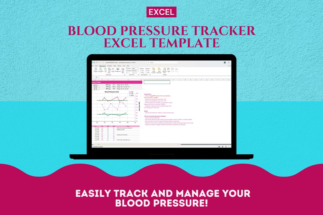 Blood Pressure Log Excel Template | BP Tracker With Charts, Heart Rate ...