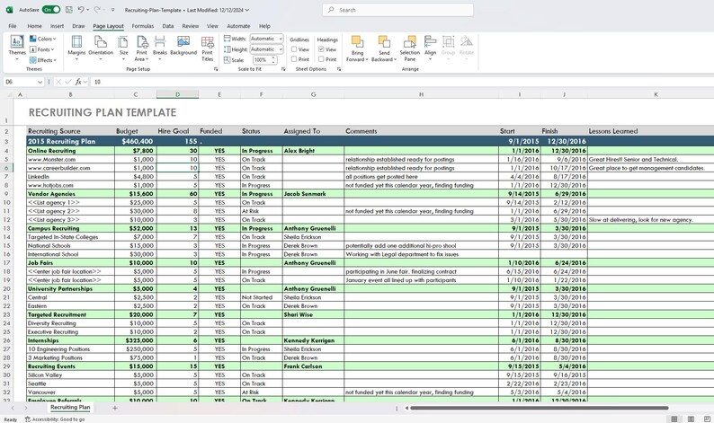 Recruiting Plan Excel Template | HR Hiring Tracker | Editable ...