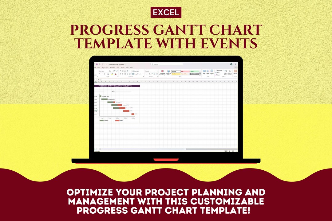 Progress Gantt Chart Template With Events | Editable Project Timeline ...