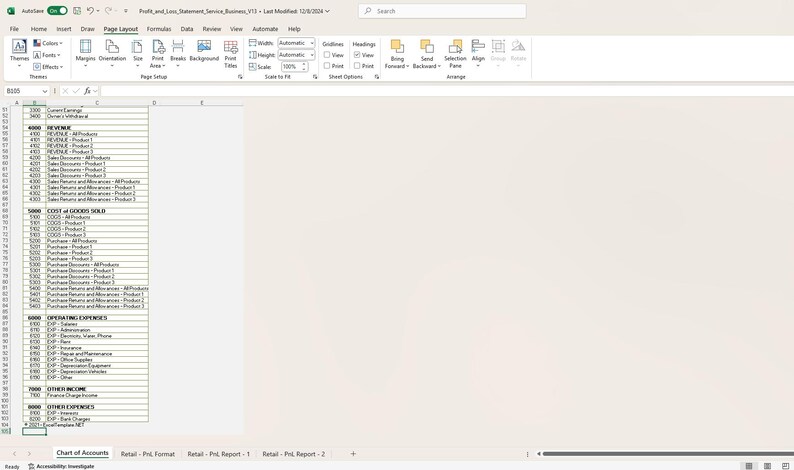 Profit and Loss Statement Excel Template for Small Business (pnl ...