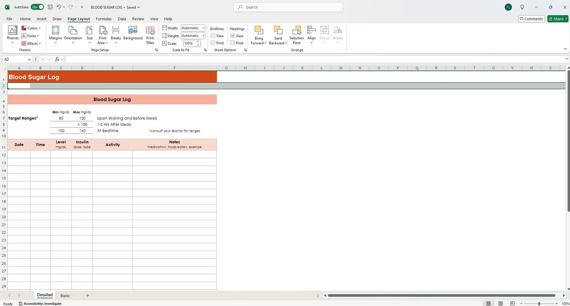 Blood Sugar Log Excel Template | Diabetes Tracker for Glucose, Insulin ...