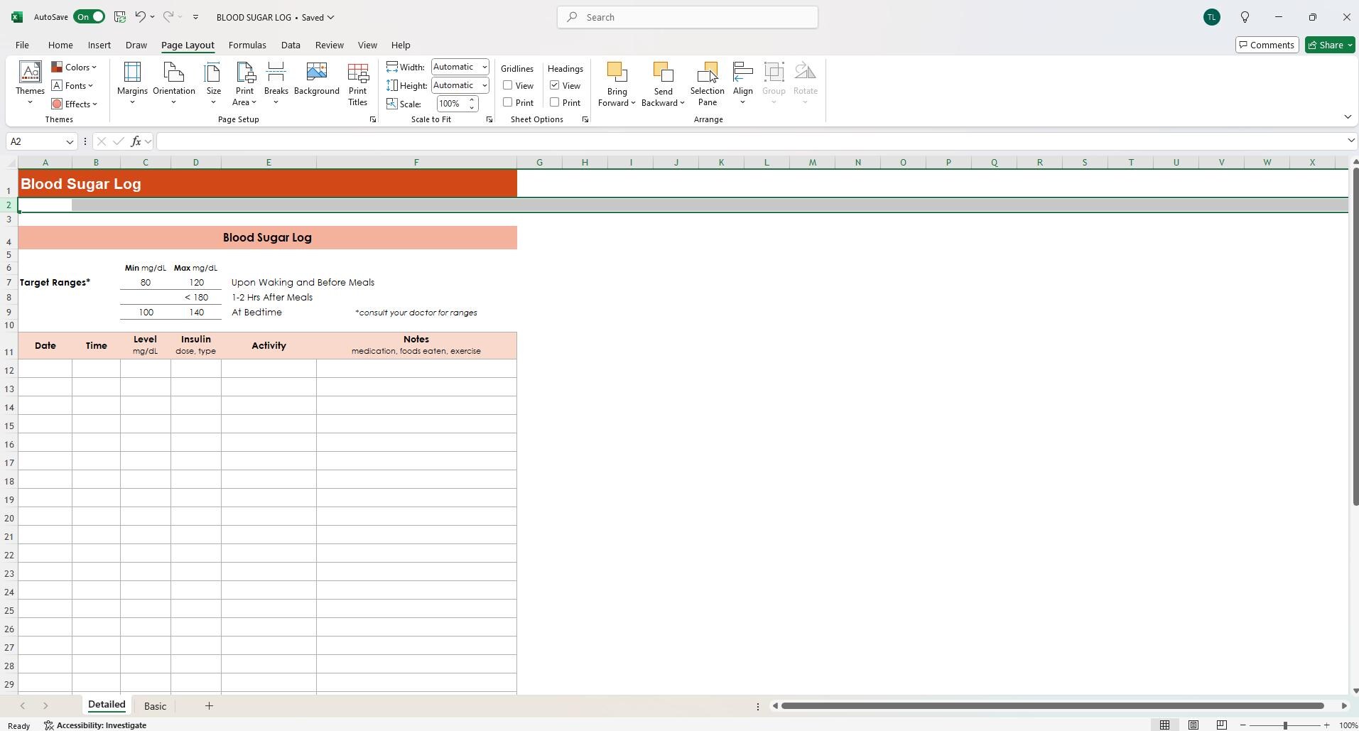 Blood Sugar Log Excel Template | Diabetes Tracker for Glucose, Insulin ...