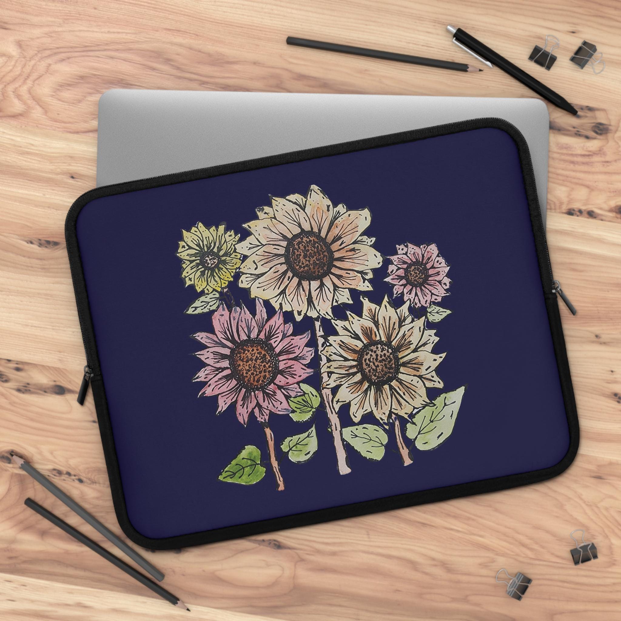 Sunflower Laptop Sleeve, Watercolor Floral Artwork Case, Protective ...