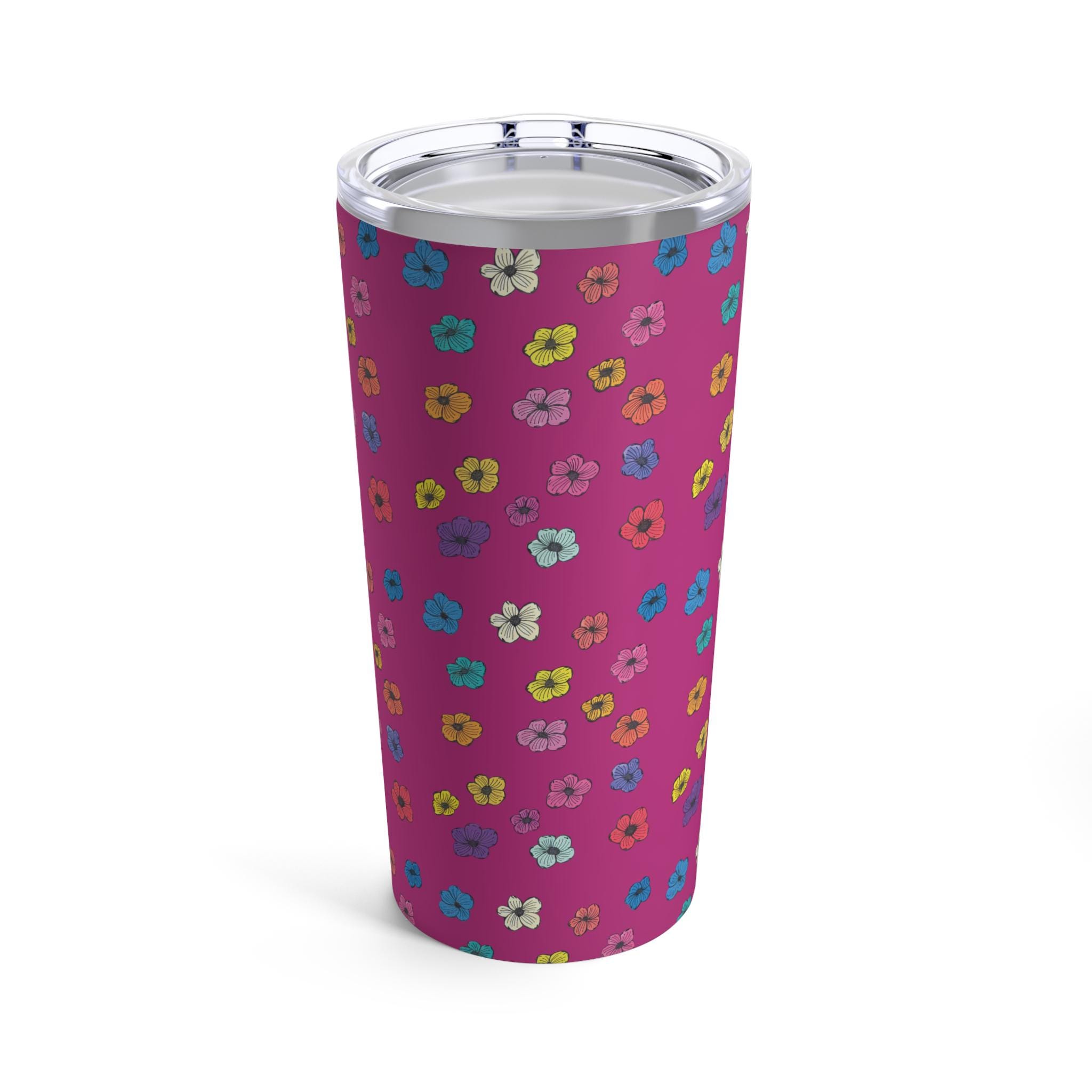 Pink Floral Tumbler 20oz, Hand-painted Artwork, Flower Design Cup ...