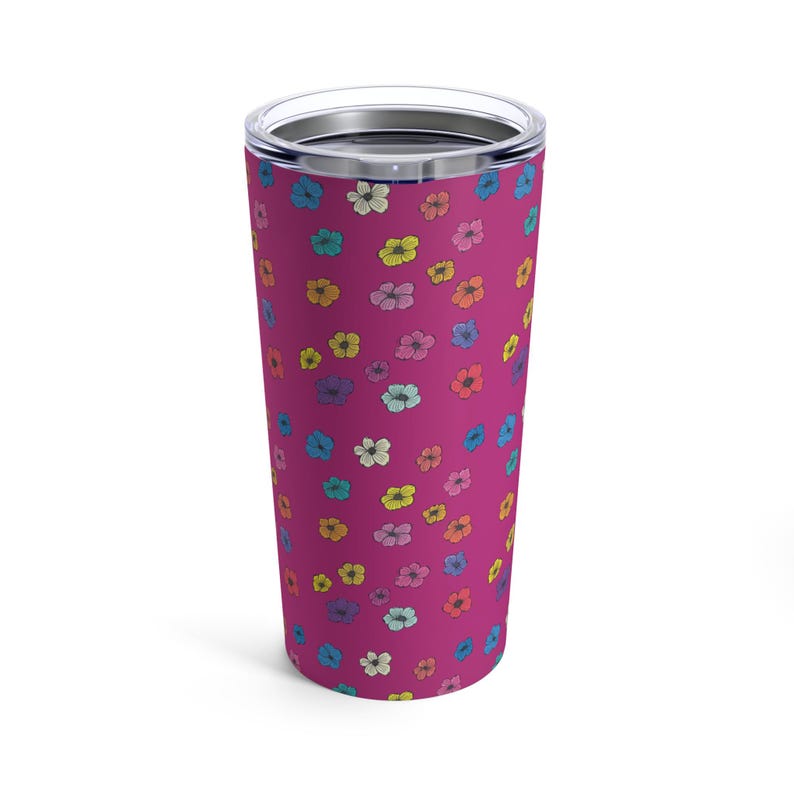 Pink Floral Tumbler 20oz, Hand-painted Artwork, Flower Design Cup ...
