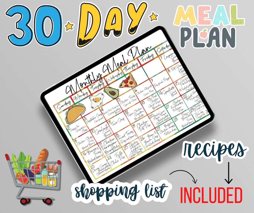 30 Day Dinner Meal Plan With Recipes and Shopping Lists - Etsy
