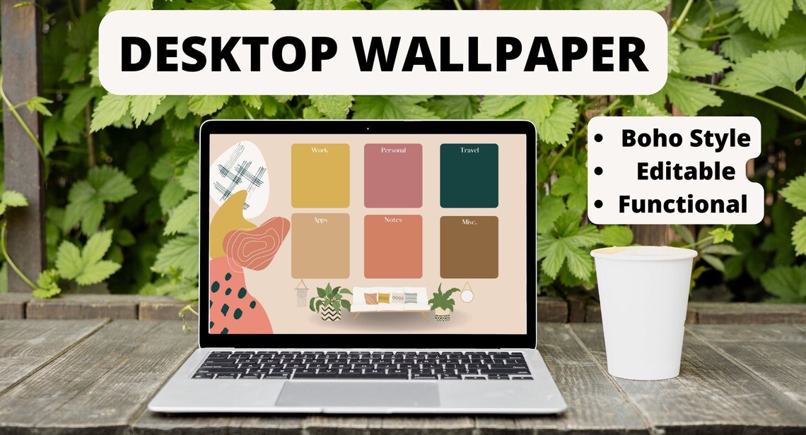 Editable Desktop Wallpaper for Mac and Windows, Boho Desktop Wallpaper ...