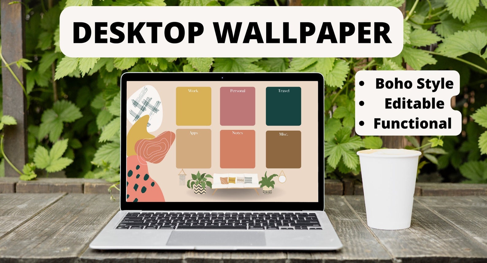 Editable Desktop Wallpaper for Mac and Windows, Boho Desktop Wallpaper ...