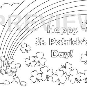 Printable Happy St. Patrick's Day Coloring Sheet: Shamrocks, Pot of ...