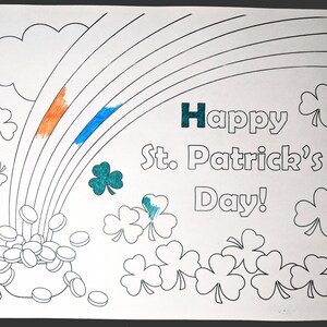 Printable Happy St. Patrick's Day Coloring Sheet: Shamrocks, Pot of ...