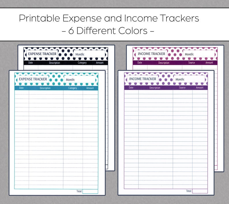 Printable Expense and Income Tracker With Polka Dots, 6 Colors: Teal ...