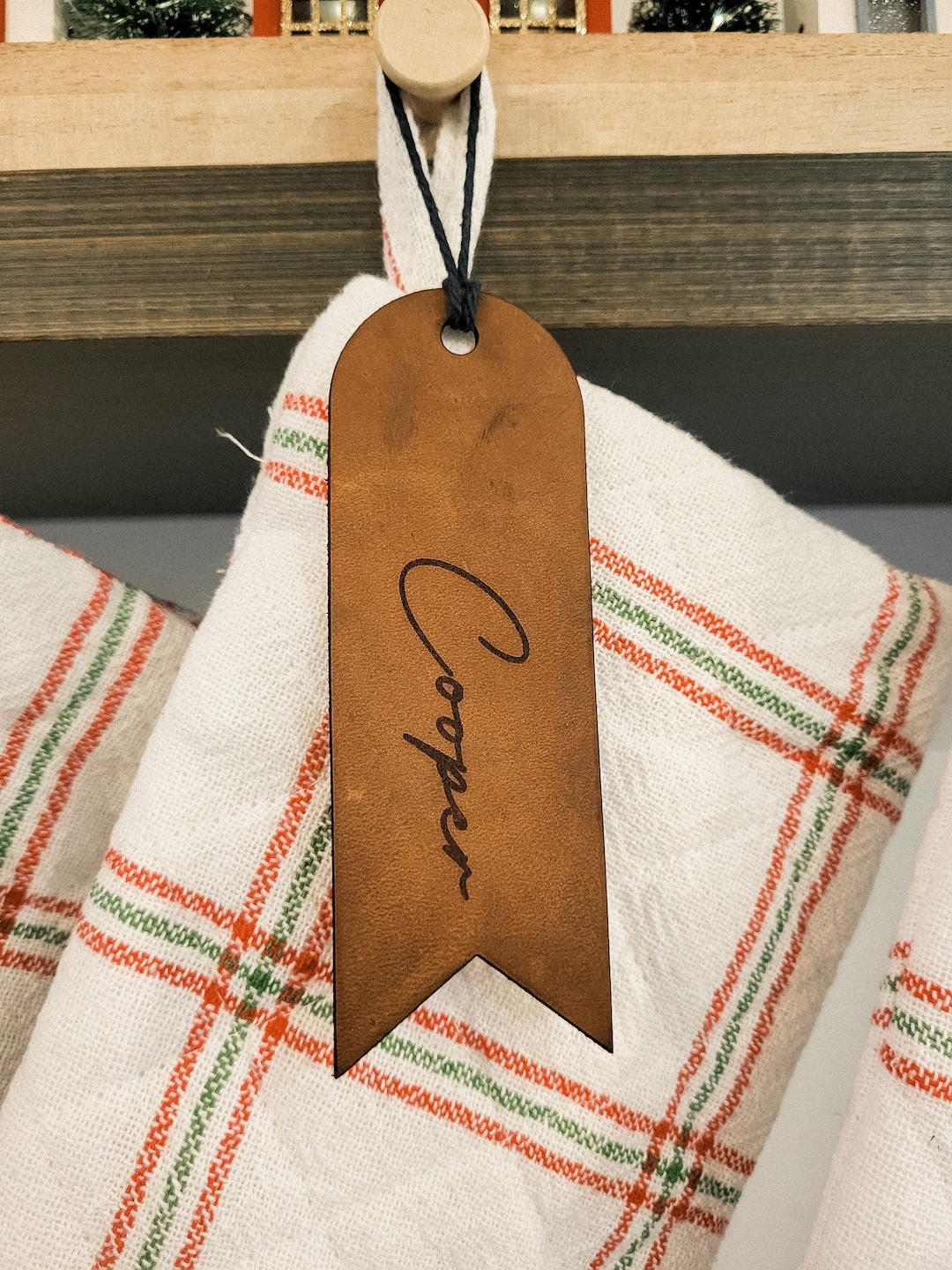 Custom Name Leather Label Christmas Stocking Tag - Etsy