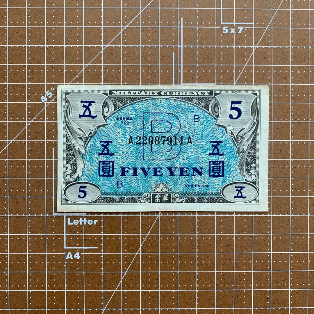 WWII Era Japan 5 Yen Banknote. WW2 Allied Military Currency. Japanese ...