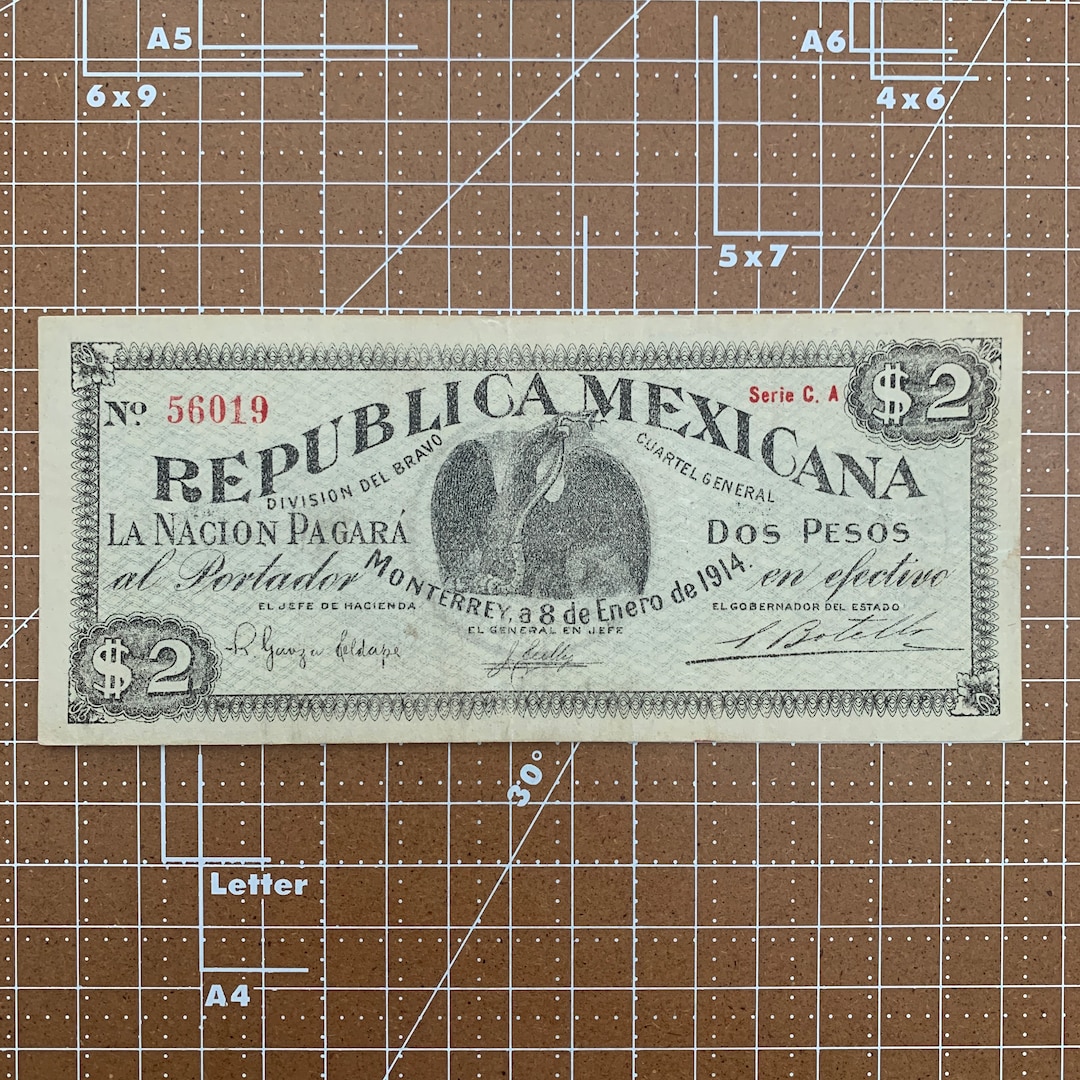 1914 Mexico Banknotes 2 Pesos Division Del Bravo Revolutionary Money ...