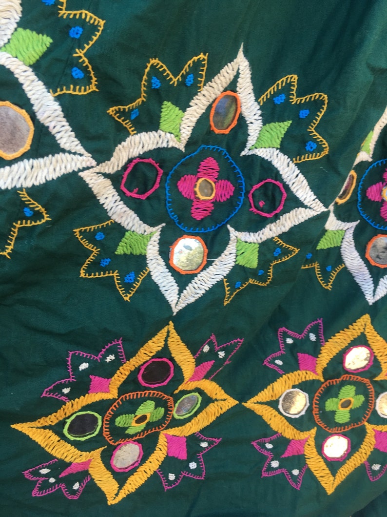 Boho Hippy Gypsy Belly Dancing Skirt Mirror Work India Mid Calf Ankle ...