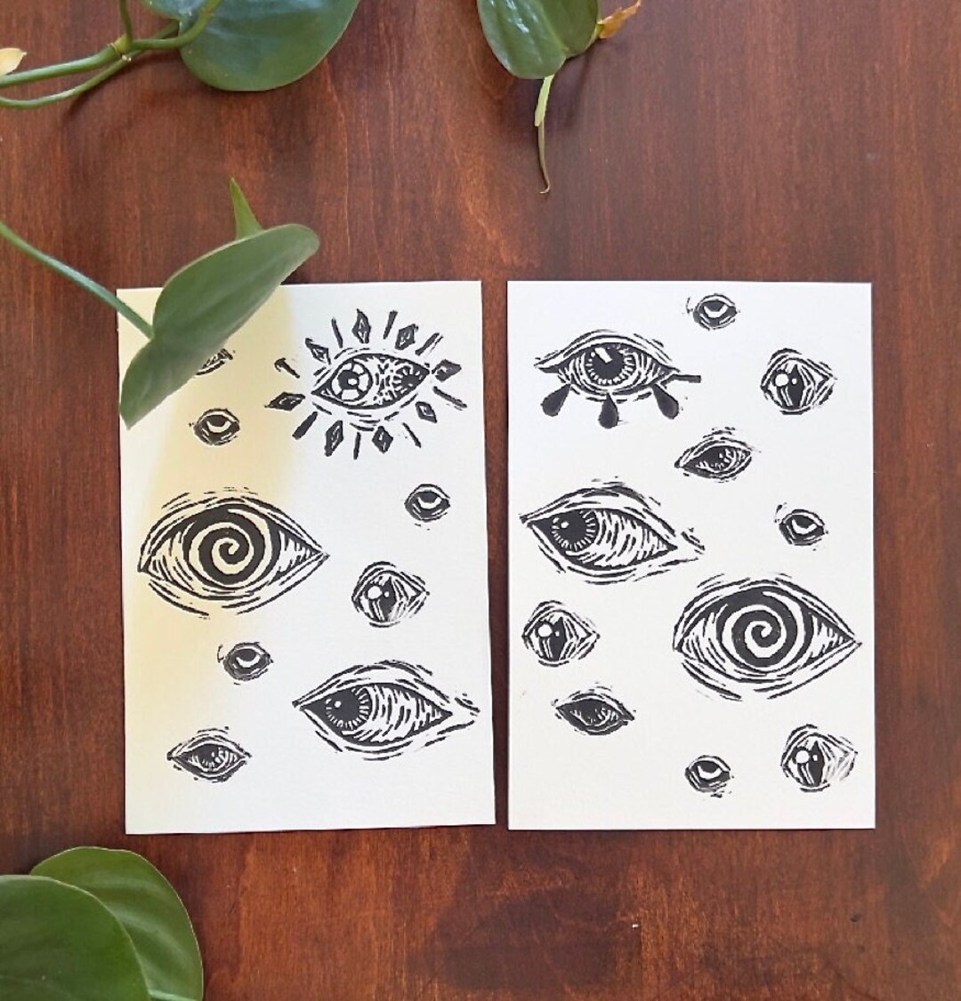 Customized Assorted Eyes Linocut Print - Etsy