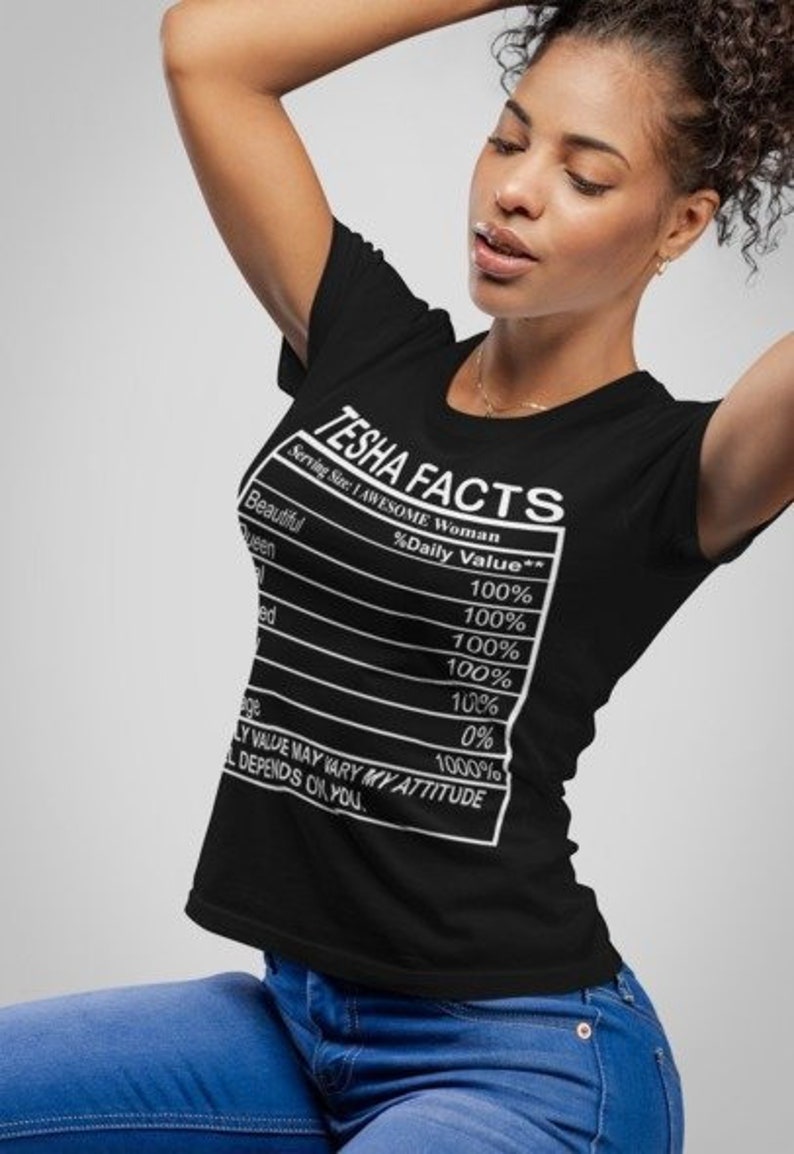 Tesha Nutrition Serving Facts Funny Girl Name Tesha Novelty T-shirt ...