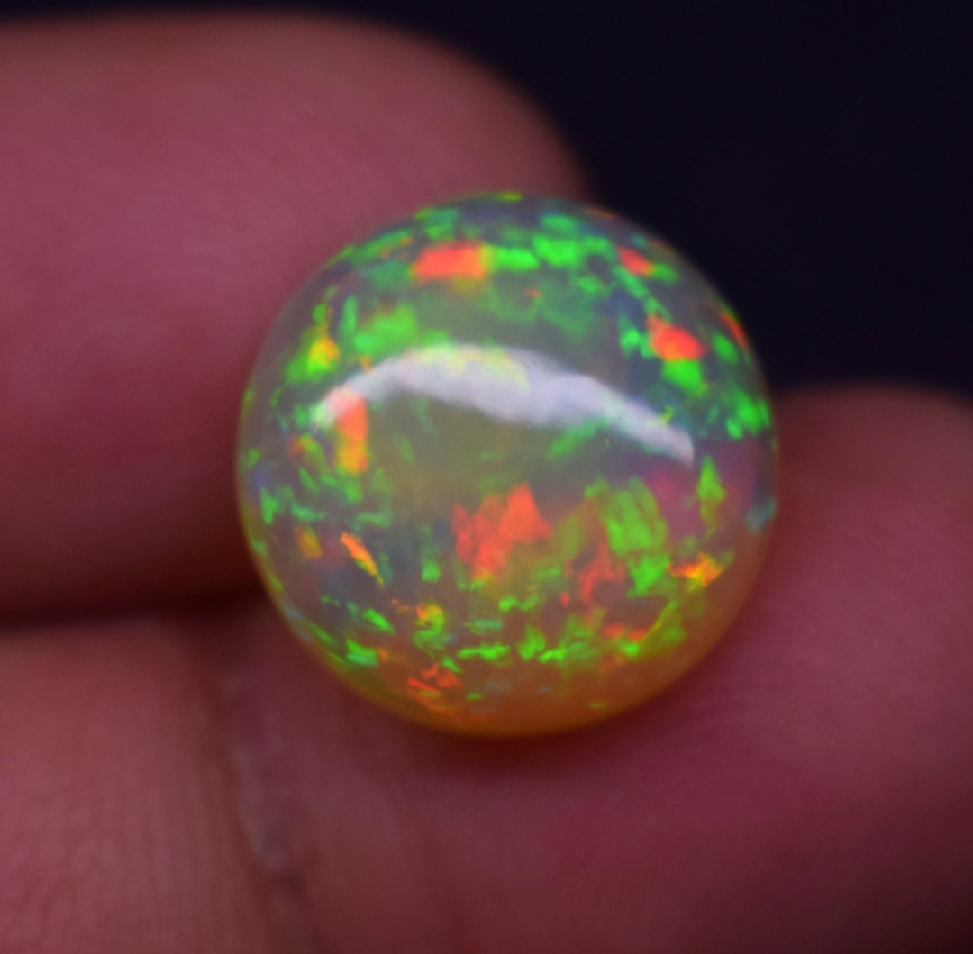 6.30 Carat Rainbow Fire Natural Ethiopian Opal Gemstone Round Shape ...