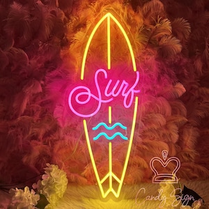 Surfboard Wave Neon Sign,custom Neon Sign,surf Club Decor,summer Beach ...