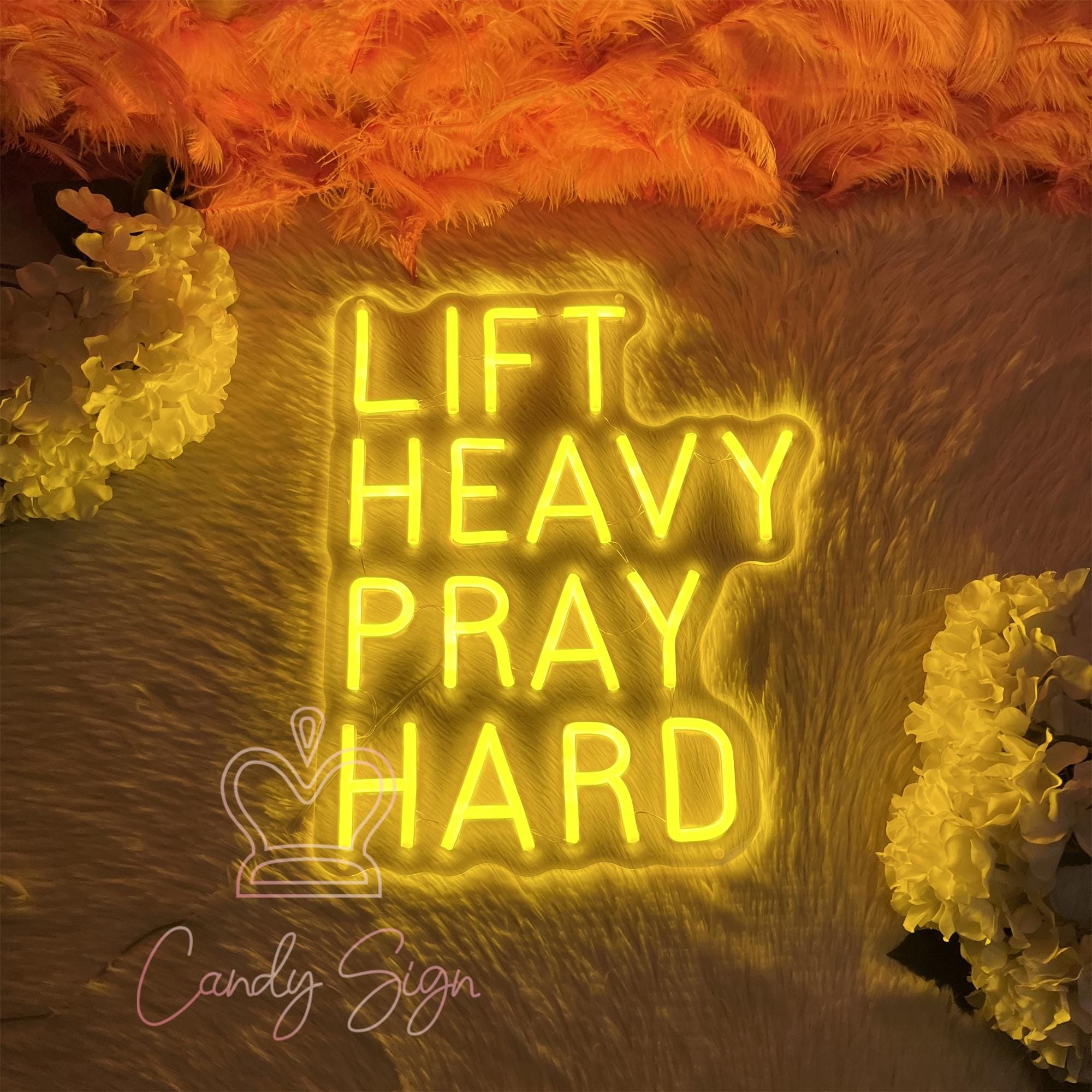 Lift Heavy Pray Hard Neon Sign,custom Home Gym Neon Light,workout Room ...