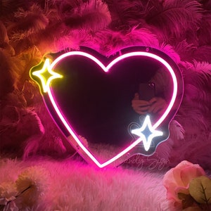 Custom Shine Heart Mirror Neon Sign,y2k Mirror Neon Wall Art,beauty ...