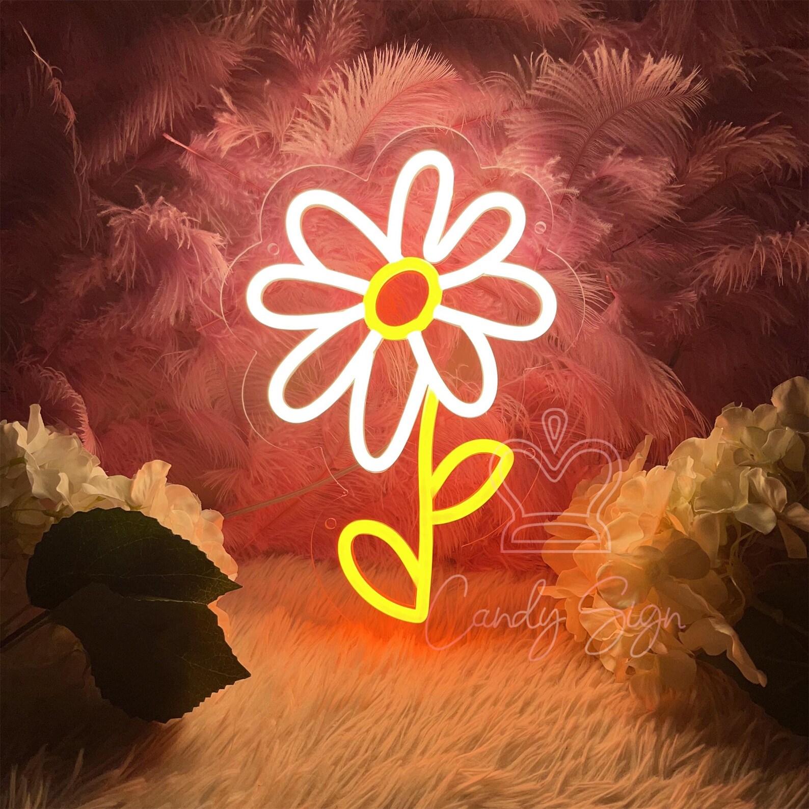 Daisy Flower Neon Sign,custom Chamomile Flower Neon Sign,floral Wall ...