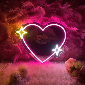 Custom Shine Heart Mirror Neon Sign,y2k Mirror Neon Wall Art,beauty ...