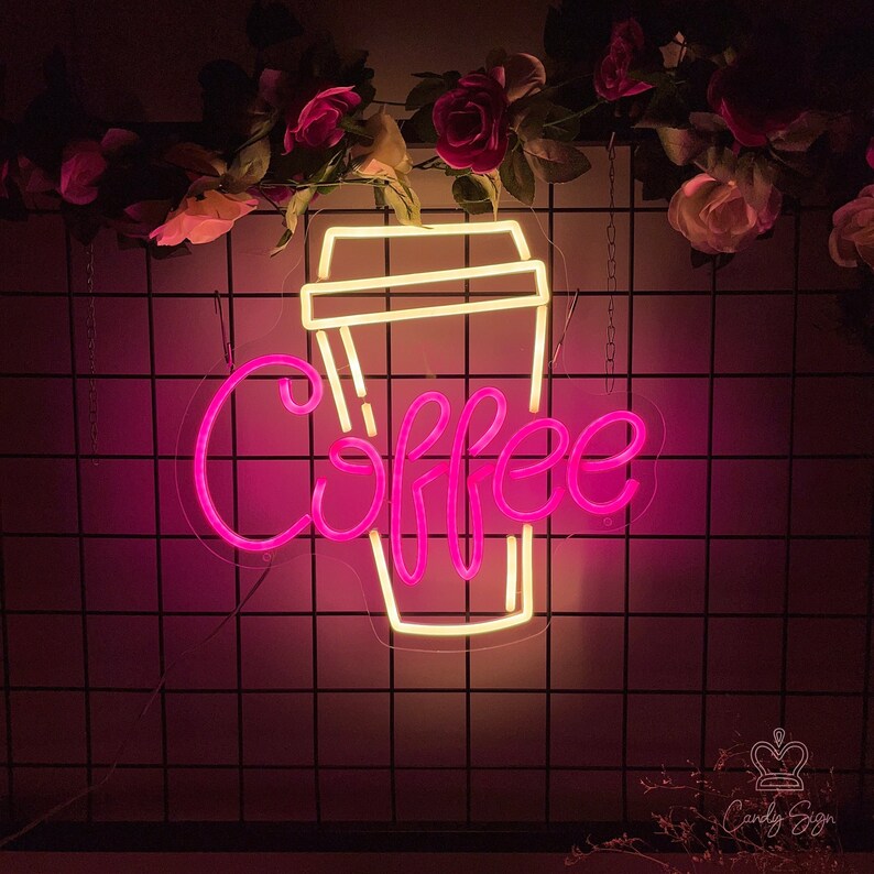 Coffee Cup Neon Signsneon Sign Wall Decorpink Led Signshop - Etsy