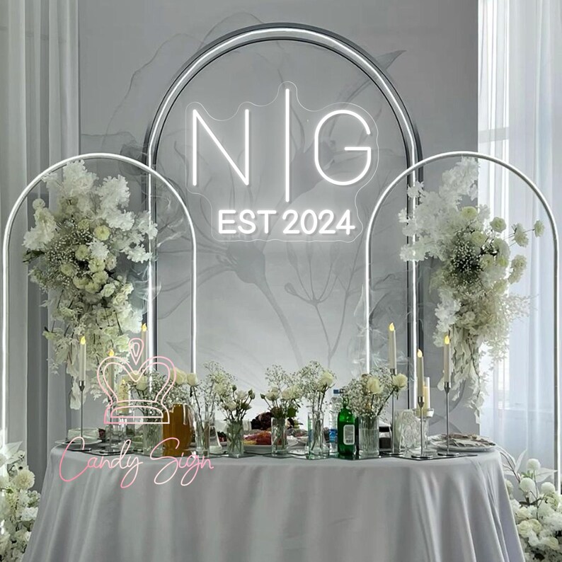 Custom Initials & EST Year LED Neon Sign, Wedding Reception Engagement ...