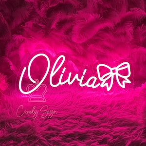 Custom Bow Name Neon Sign,pink Bow LED Name Neon Light,girl's Room ...